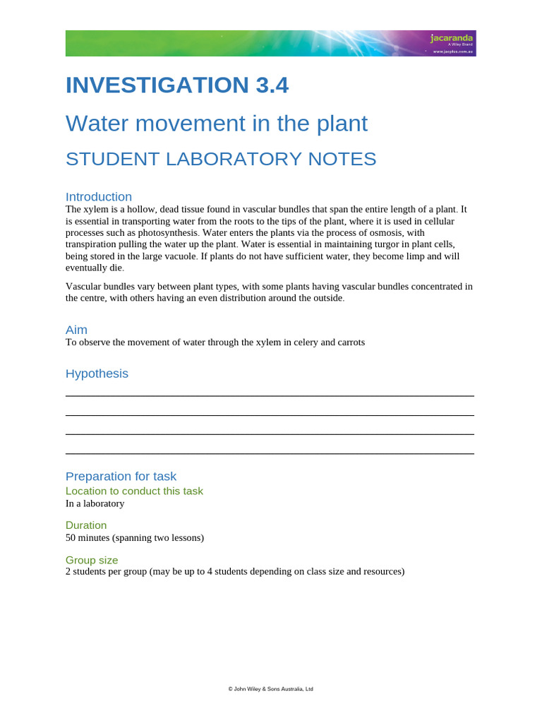 Investigation_3.4_-_Movement_of_Water_in_Plants | PDF | Plant Stem | Plants