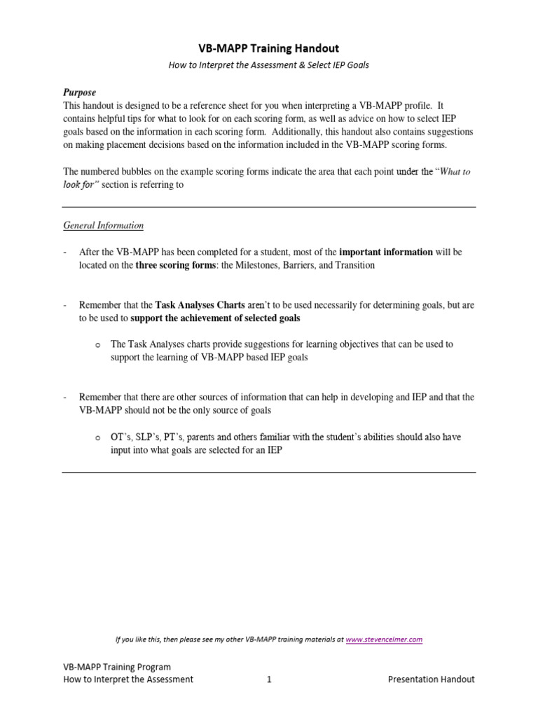 VB MAPP Interpretation - Handout | PDF | Individualized Education ...