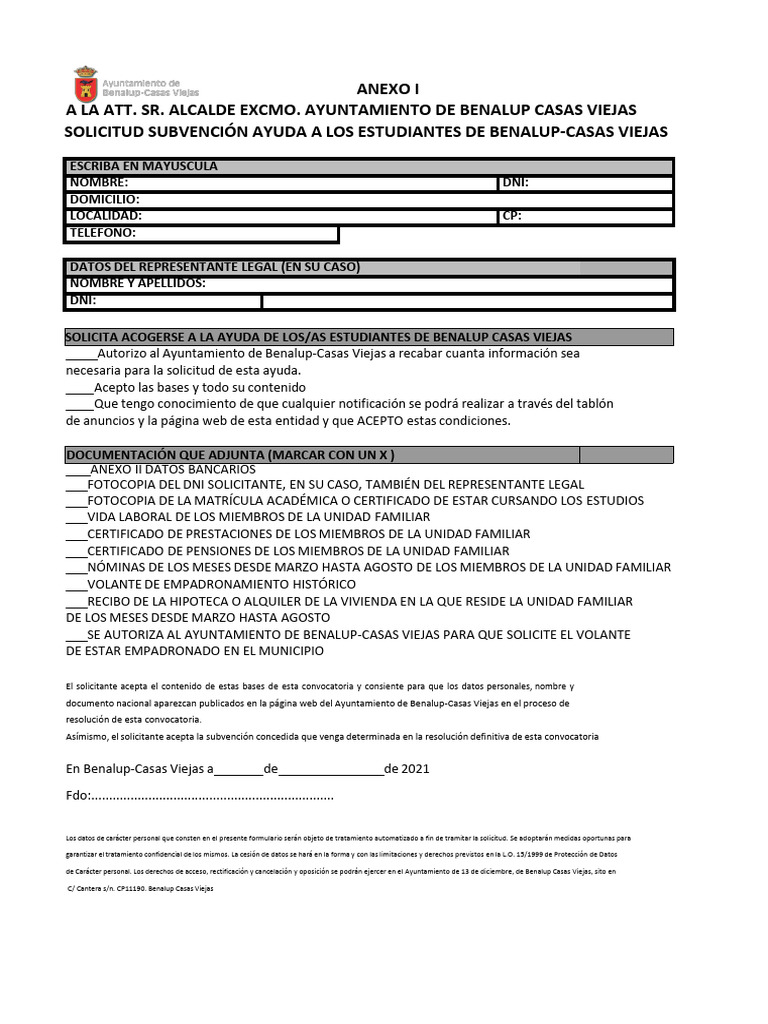 Solicitud Ayuda Estudiantes Benalup | PDF