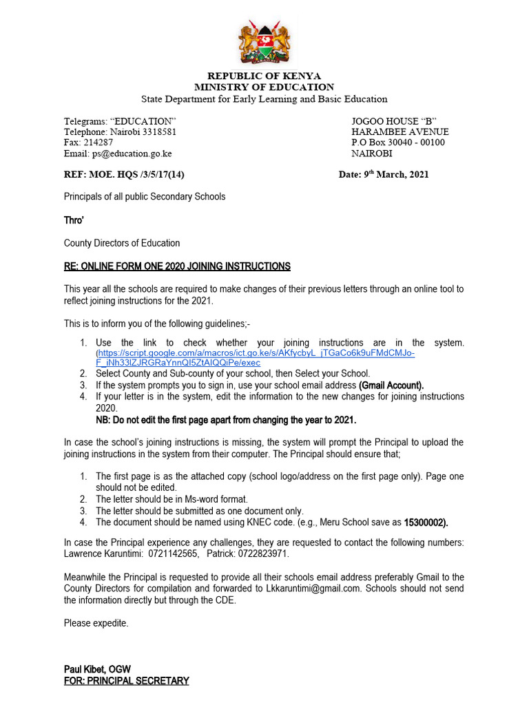 Online Form One 2020 Joining Instructions | PDF | Service Industries ...