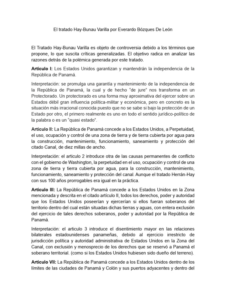 Tratado Hay Bunau Varilla Por Everardo Bozques de Leon | PDF