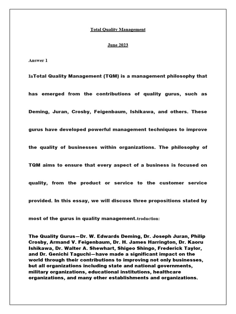Total Quality Management Assignment June 2023 | PDF | Occupational ...
