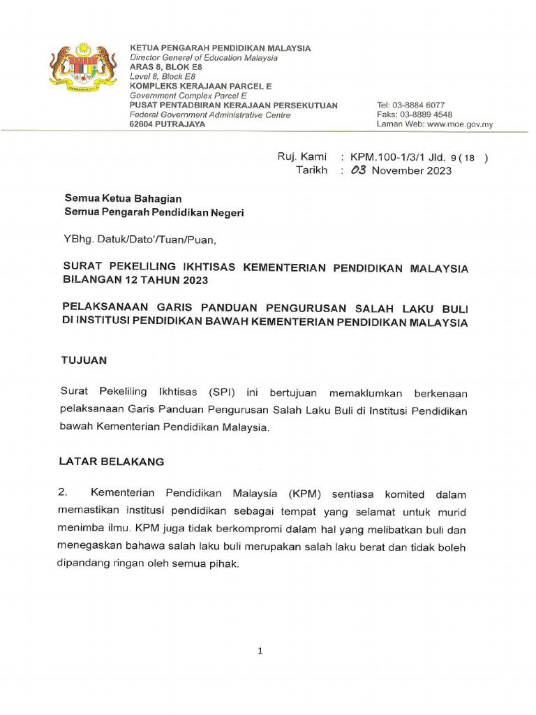 Garis Panduan Atasi Salah Laku Buli Sekolah | PDF