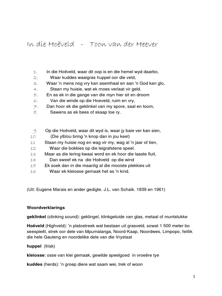 GEDIG 8 in Die Hoeveld GR 10 Gedig | PDF