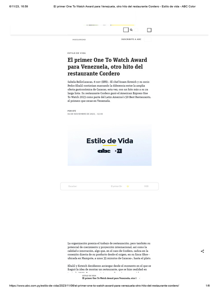 El Primer One To Watch Award para Venezuela, Otro Hito Del Restaurante Cordero - Estilo de Vida ...