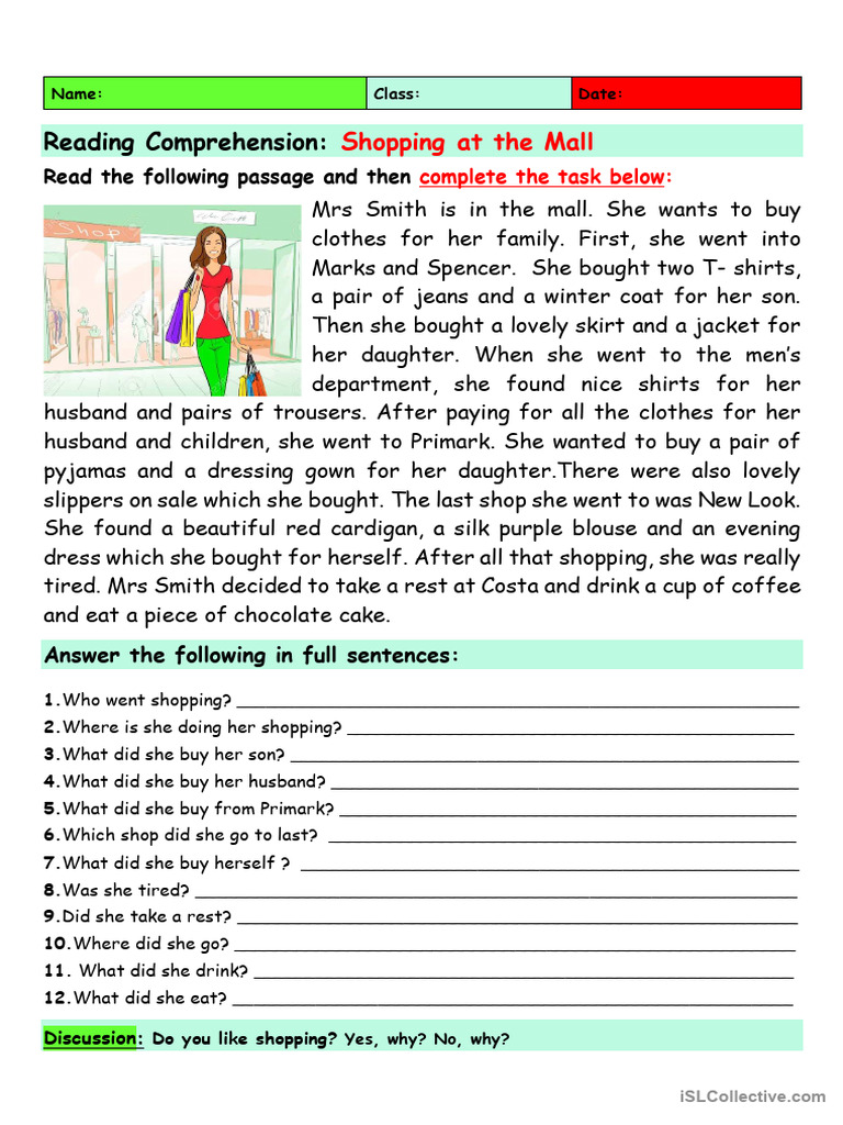 Reading Comprehension - Shopping at The Mall | PDF
