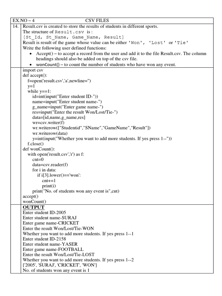 Xii CSC Practicals-Ii | PDF | Comma Separated Values | Computer Programming Xii CSC Practicals-Ii | PDF | Comma Separated Values | Computer Programming