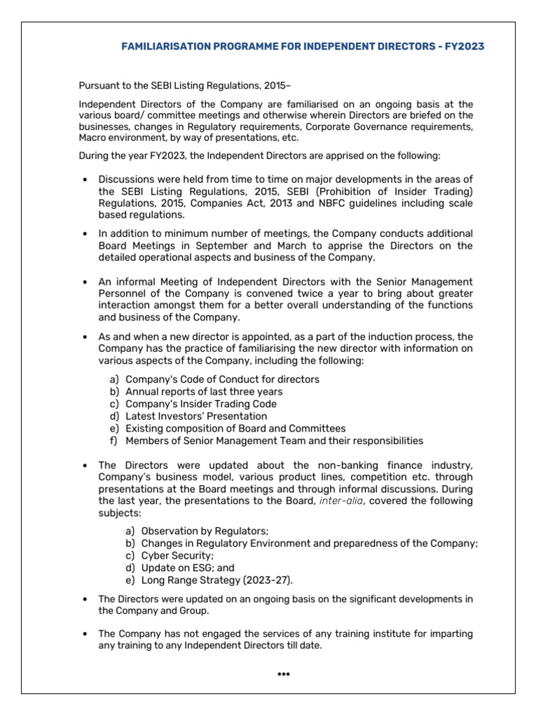Directors' Familiarisation FY2023 | PDF | Private Sector | Business