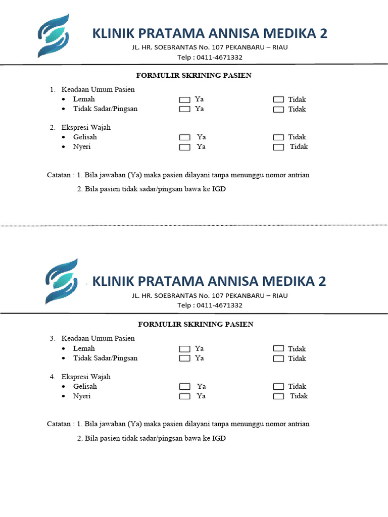 Formulir Skrining Klinik Annisa Medika 2 | PDF