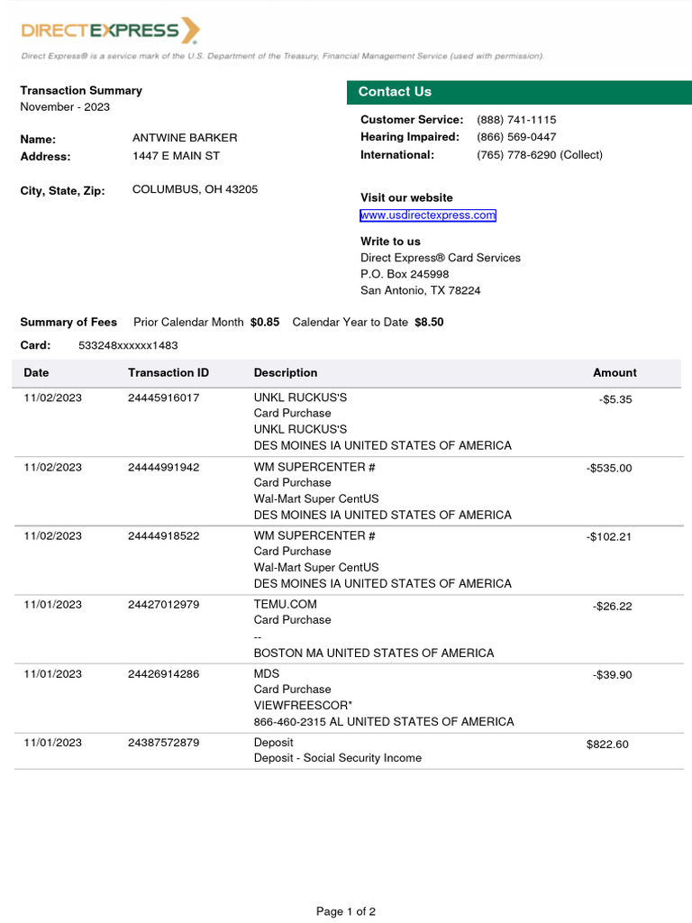 DirectExpress November 2023 | PDF | Payments | Service Industries