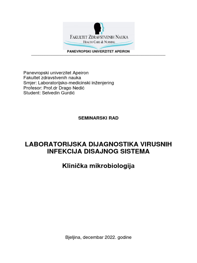 Laboratorijska Dijagnostika Virusnih Infekcija Disajnog Sistema | PDF