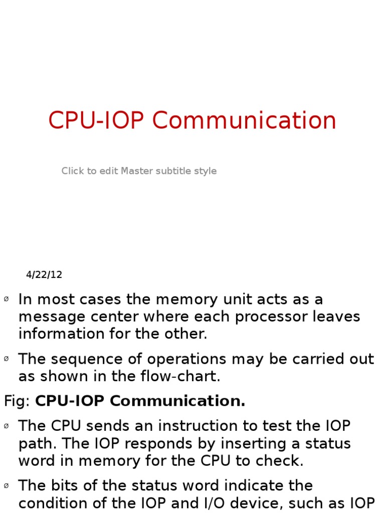Cpu Iop Communication Inputoutput Central Processing Unit 