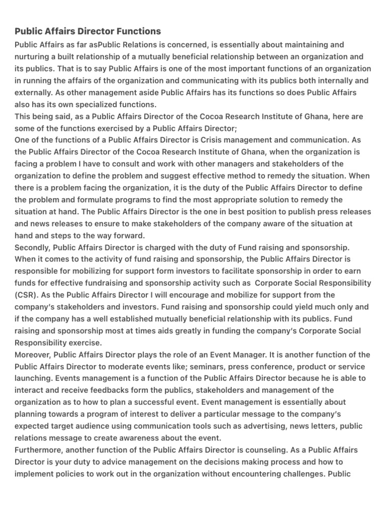 Public Affairs Director Functions | PDF