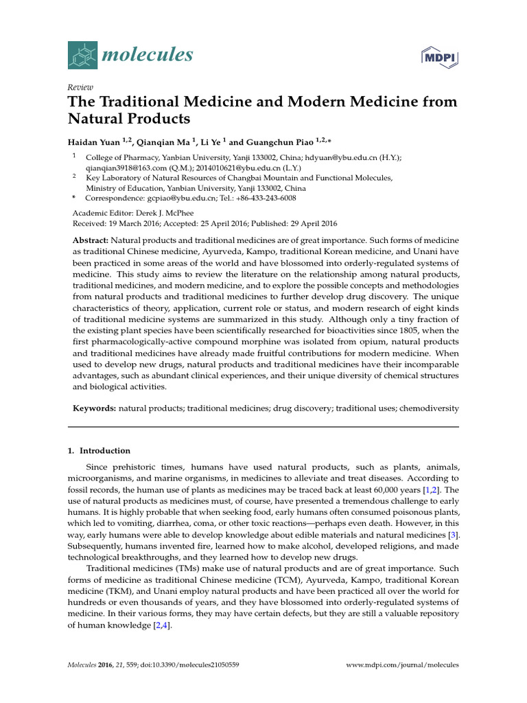 The Traditional Medicine and Modern Medicine From Natural Products | PDF