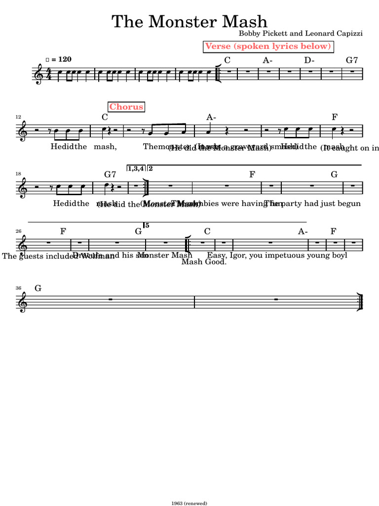 The Monster Mash Lead Sheet With Lyrics | PDF