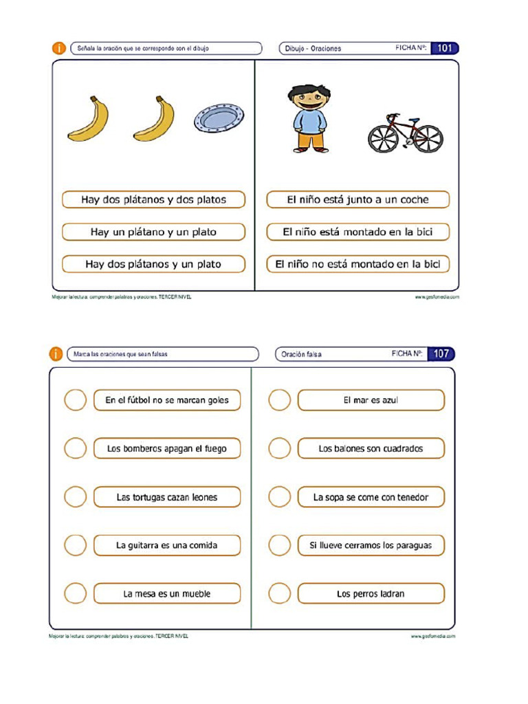 Comprensión Lectora Oraciones | PDF