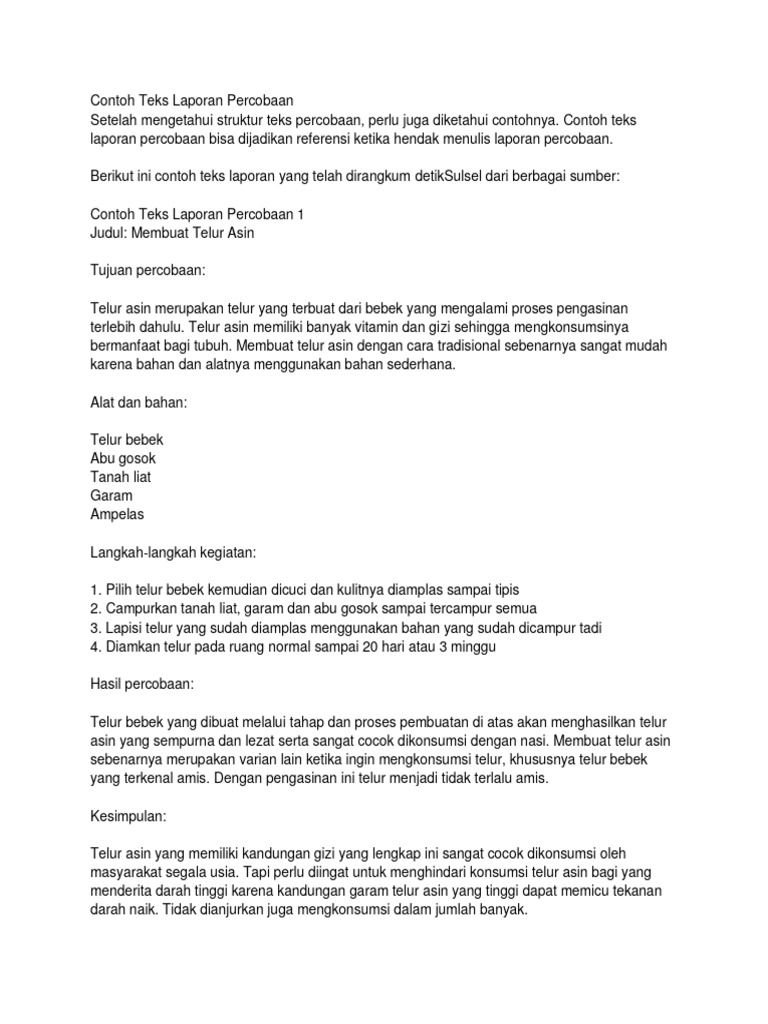 Contoh Teks Laporan Percobaan | PDF