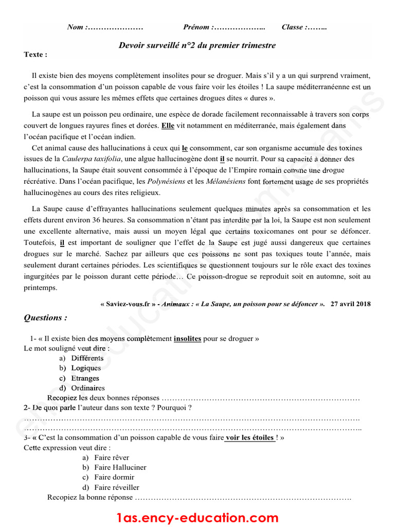 Dzexams 1as Francais 870717 | PDF