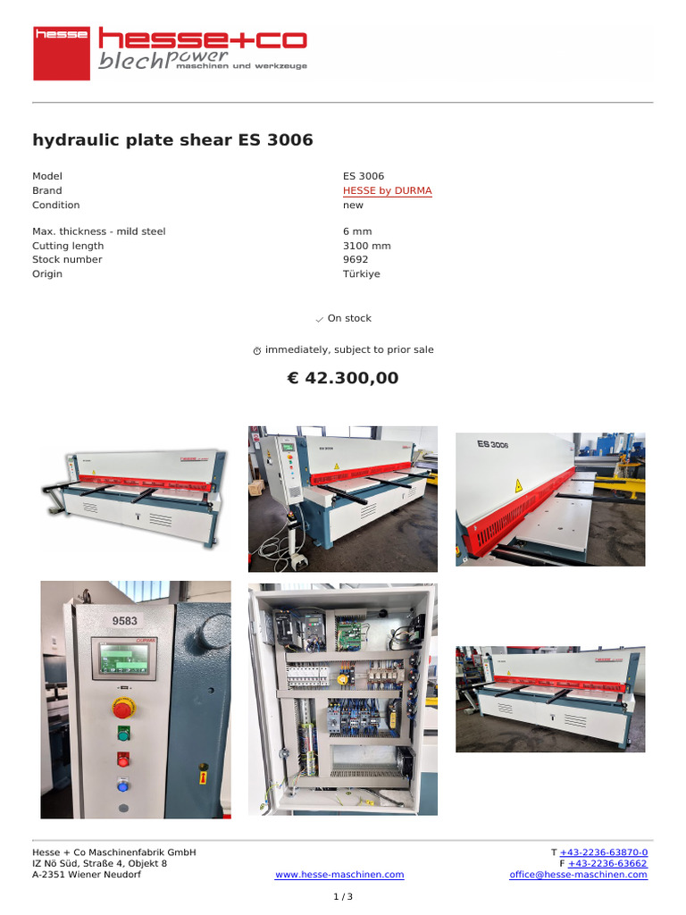 HESSE ES 3006 Hydraulic Plate Shear | PDF