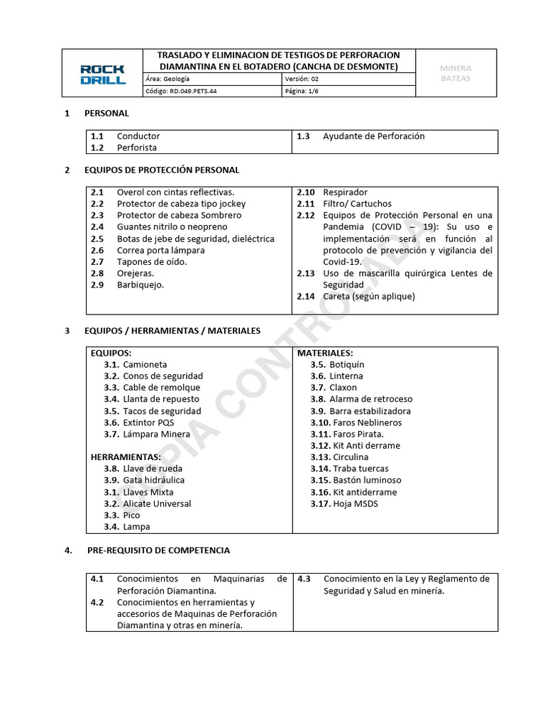 Procedimiento de Eliminación de Testigos | PDF | Transporte