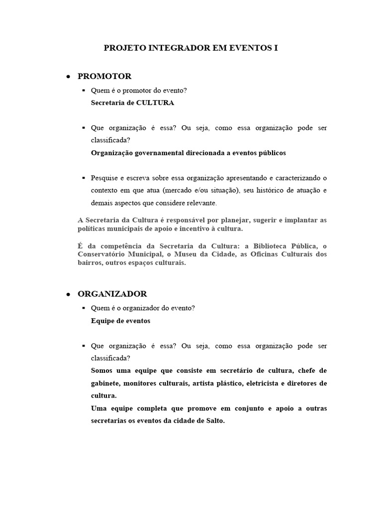 Projeto Integrador em Eventos I | PDF | Herança cultural