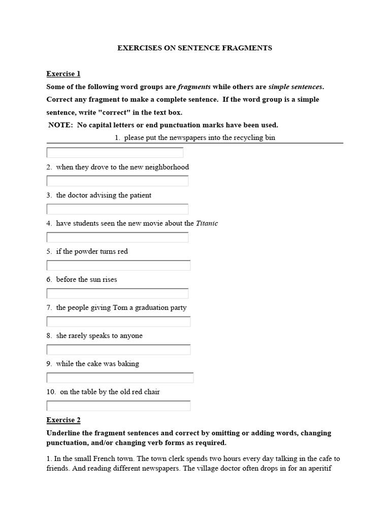 Exercises On Sentence Fragments | PDF