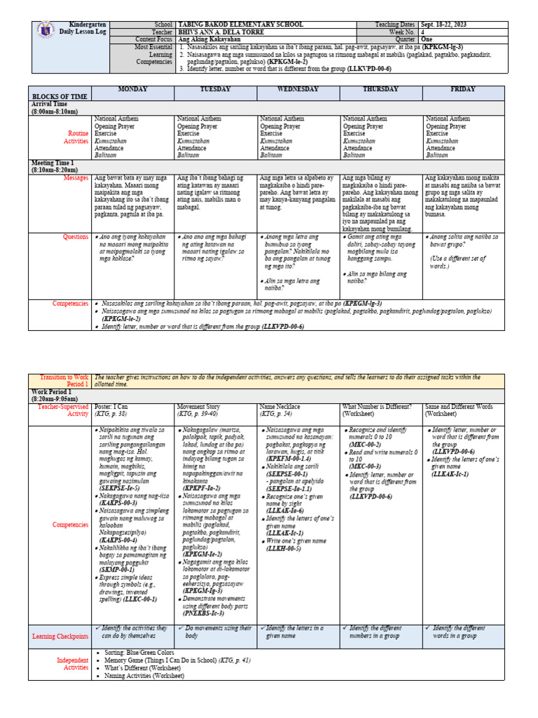 Kindergarten DLL MELC Q1 Week 4 Ctto | PDF