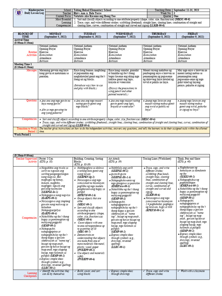 Kindergarten DLL MELC Q1 Week 3 Ctto | PDF