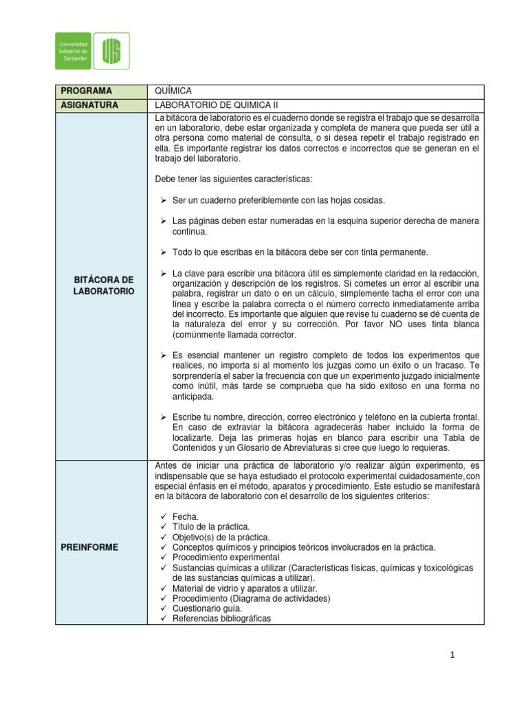 Guía para Bitácora de Laboratorio Químico | PDF | Laboratorios ...