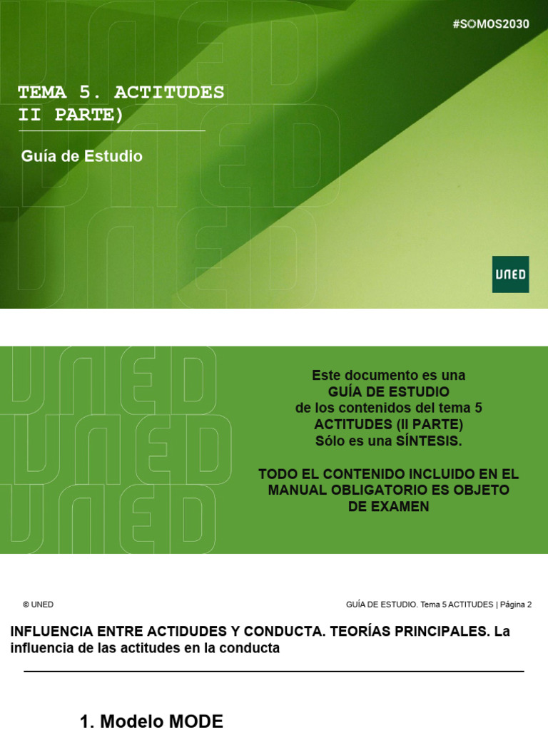 Tema 5 - Actitudes (II PARTE) | PDF | Comportamiento | Motivacional
