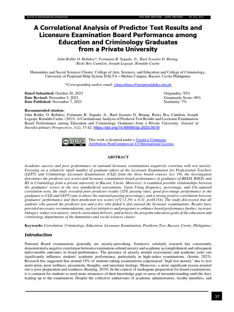 A Correlational Analysis of Predictor Test Results and Licensure ...