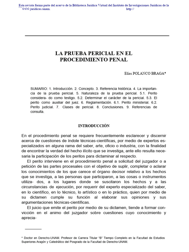 La Prueba Pericial en el Proceso Penal | PDF | Testigo experto ...