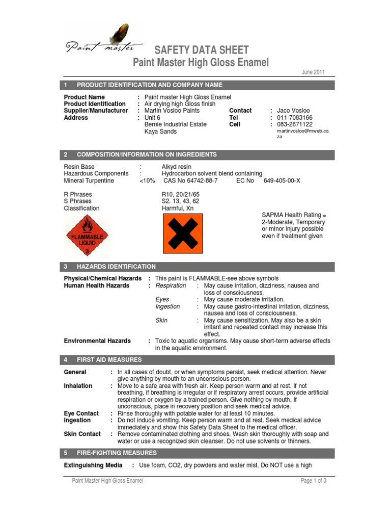 Paint Master Hi Gloss - SDS | PDF | Paint | Water