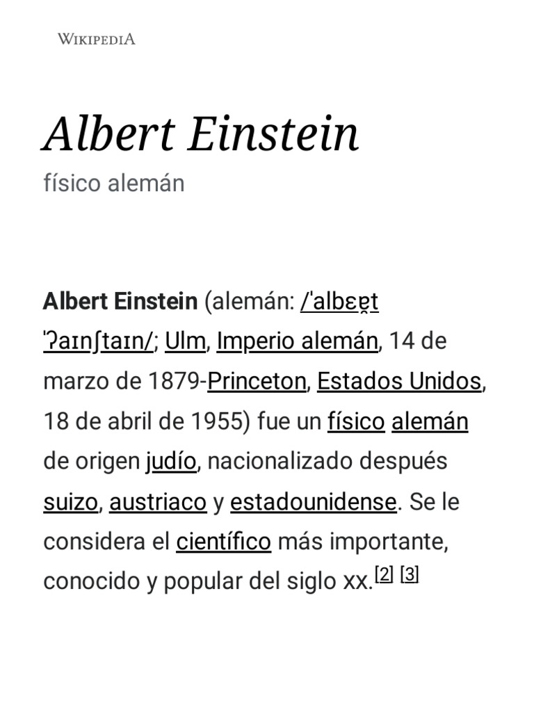 Albert Einstein - Wikipedia, La Enciclopedia Libre | PDF