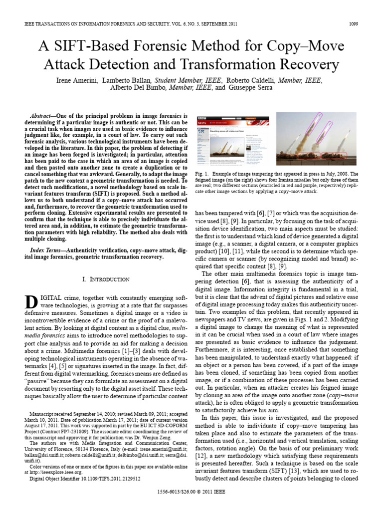 A Sift Based Forensic Method For Copy Move Attack Detection And Transformation Recovery Pdf