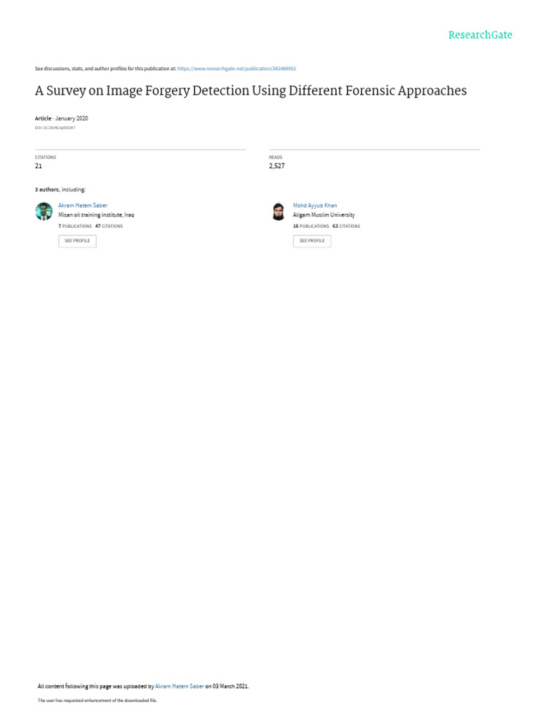 A Survey On Image Forgery Detection Using Different Forensic Approaches Pdf Authentication 