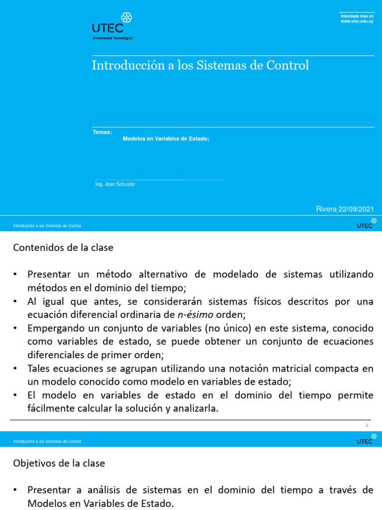 Clase 5 Modelos En Variables De Estado Pdf Matriz Matemáticas 4432
