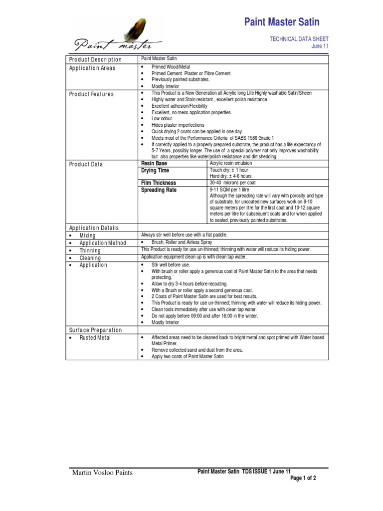 Paint Master Satin - TDS | PDF