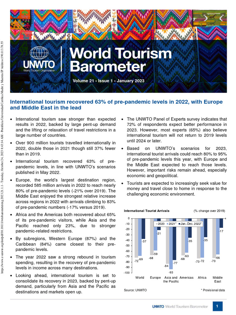 2023 Unwto World Tourism Barometer and Statistical Annex January 2023 | PDF