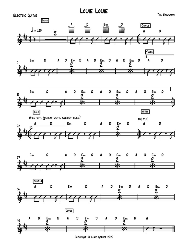 Louie Louie - GUITAR PARTS | PDF | Song Structure | Musical Forms