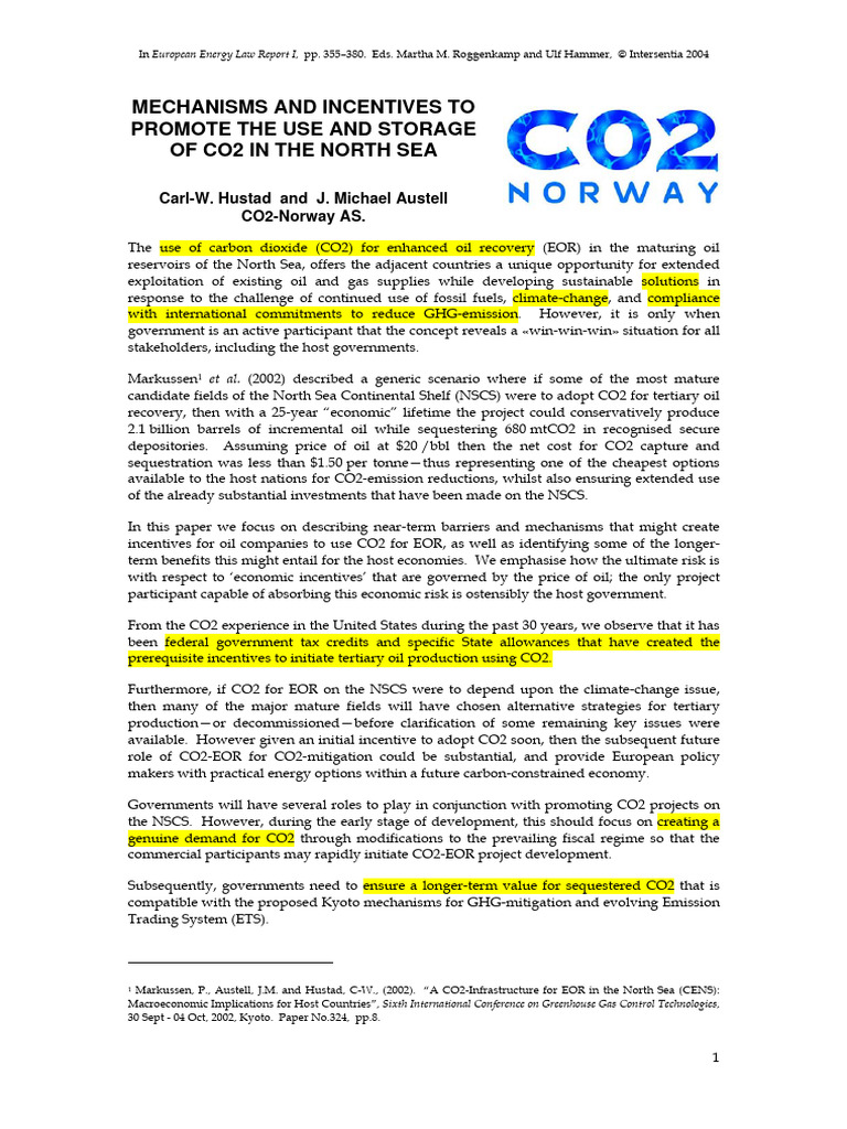 Mechanisms and Incentives To Promote The Use and Storage of Co2 in The North Sea | PDF ...