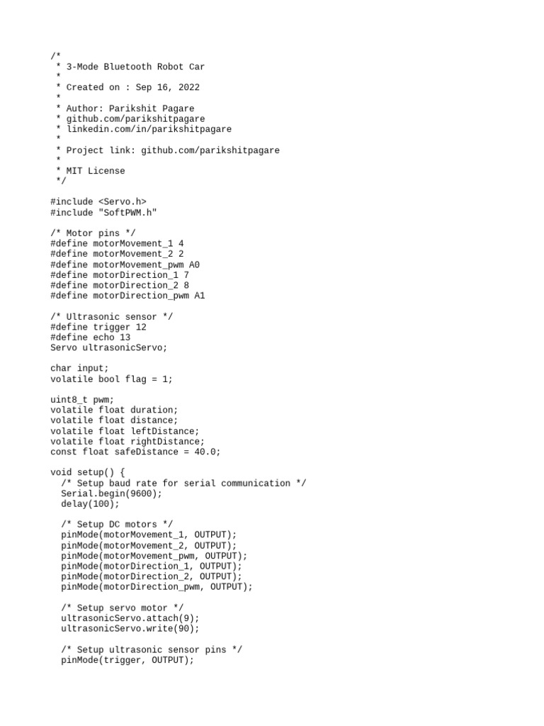 3 Mode Bluetooth Robot Car - Ino | PDF | Computer Programming | Electronics