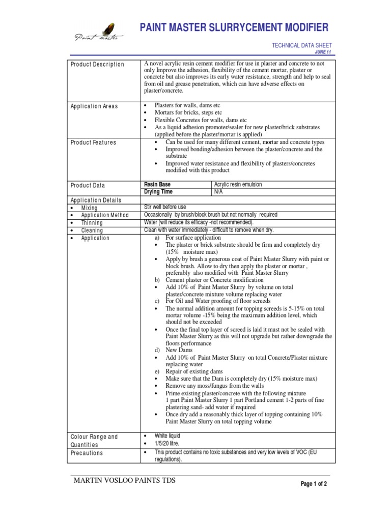Paint Master Slurry - TDS | Download Free PDF | Paint | Mortar (Masonry)