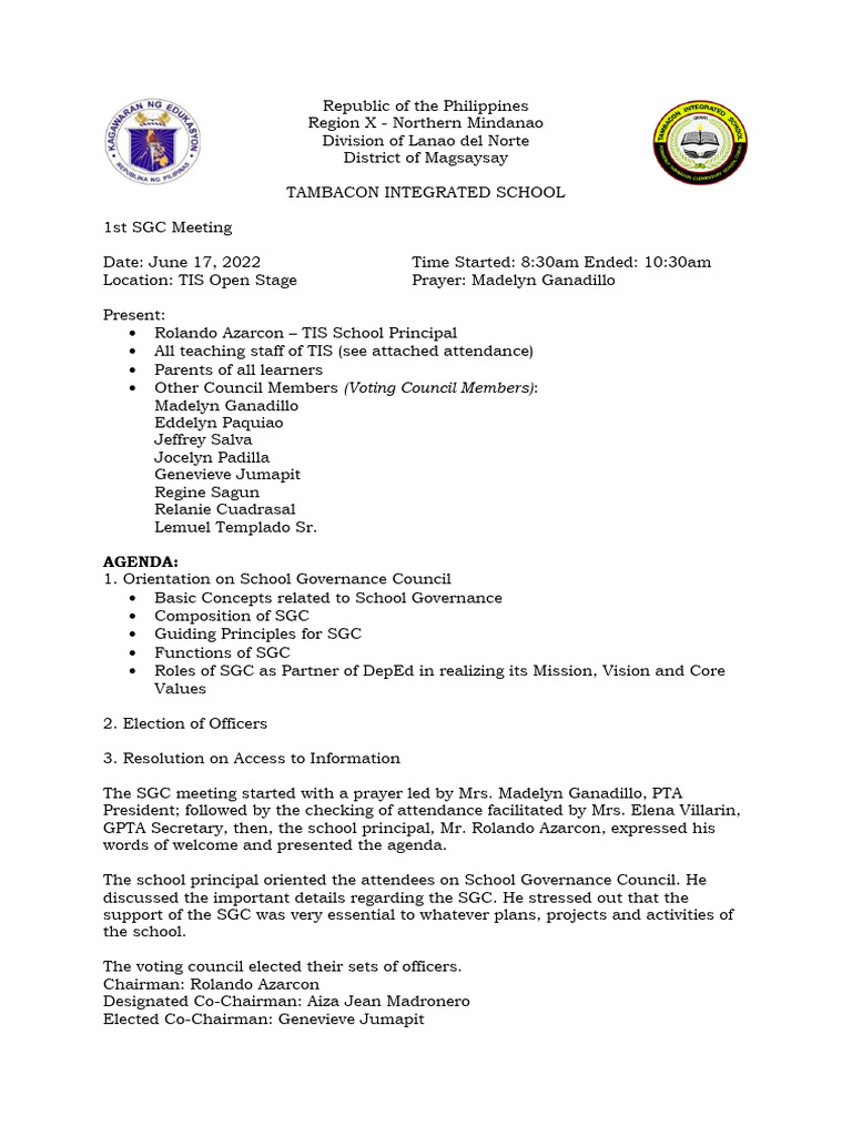 SGC Minutes of Meeting | PDF