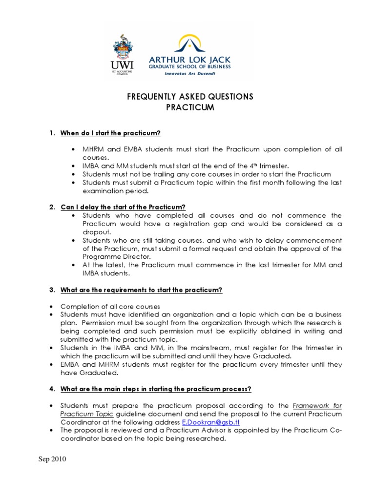 Practicum FAQs | Download Free PDF | Graduate School | Email