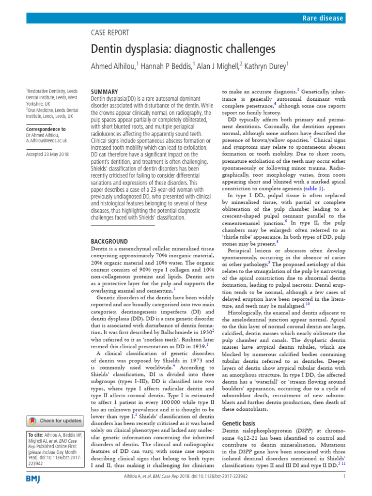 Dentin Dysplasia - Diagnostic Challenges | PDF | Medical Specialties ...