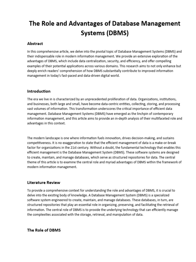 The Role and Advantages of Database Management Systems | PDF