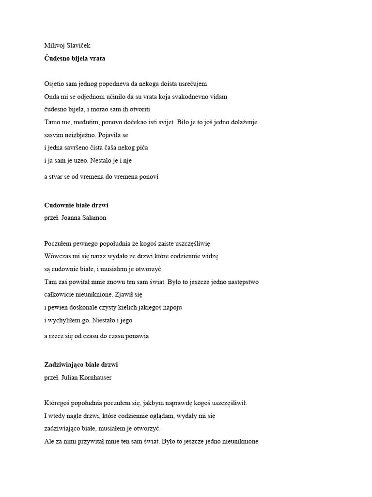 Milivoj Slaviček, Białe Drzwi | PDF