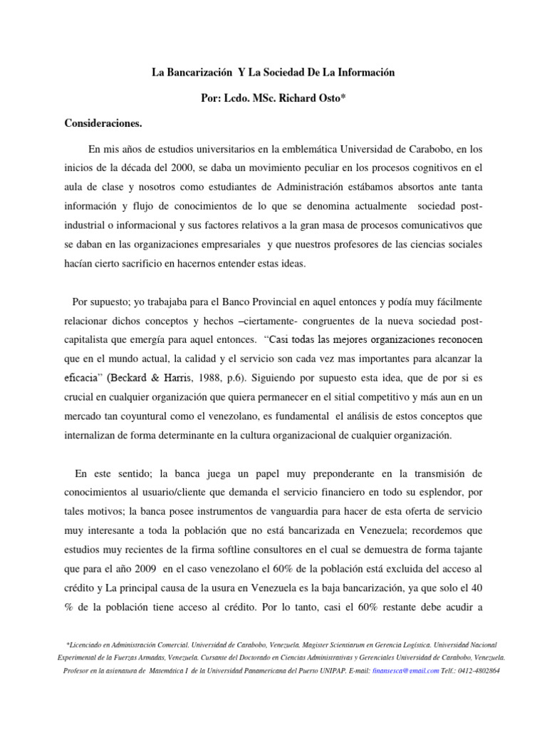 Richard Osto - Bancarizacion | PDF | Bancos | Venezuela Richard Osto - Bancarizacion | PDF | Bancos | Venezuela