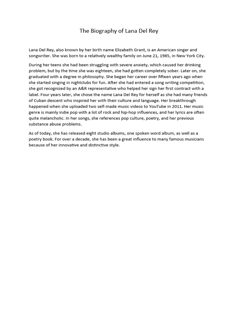 The Biography of Lana Del Rey | PDF
